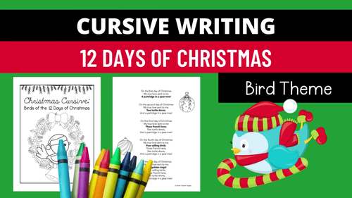 Cursive Handwriting Practice | Birds of the 12 Days of Christmas