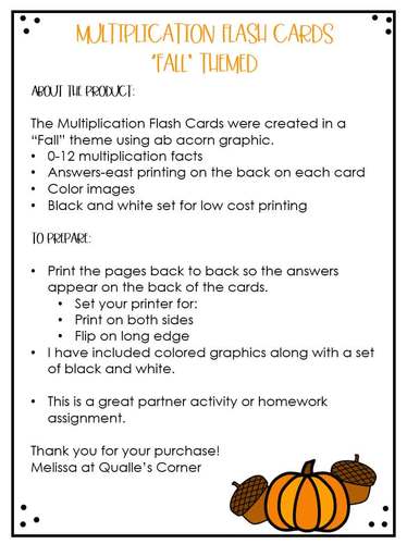 FALL Multiplication Flash Card Practice for 3rd Grade | TPT