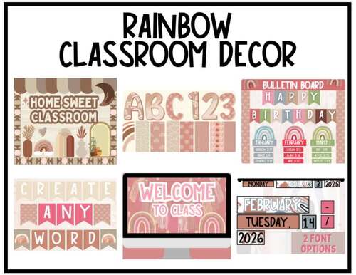 Boho Rainbow Classroom Decor l Editable Bulletin Board, Labels, Slides ...