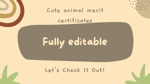 Ten (10) Editable Animal Theme Merit Certificates by Teacher on the Hop
