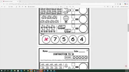 Subtraction to 10 with Pictures | Cut & Paste Worksheets | Pre-K–K
