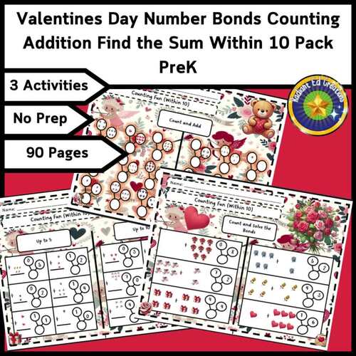 Valentines Day Number Bonds Counting Addition Find the Sum Within 10 ...