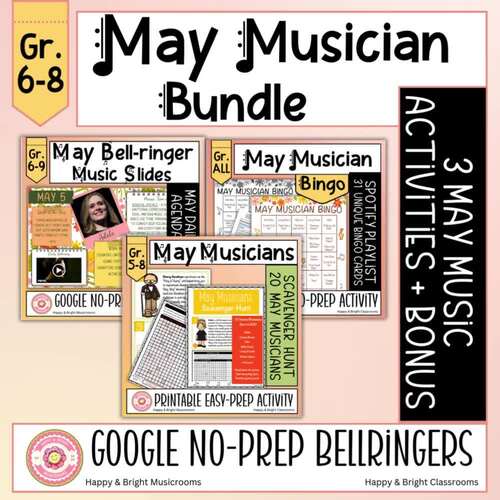May Composer of the Month Activity Bundle, Middle School Music Game Bundle