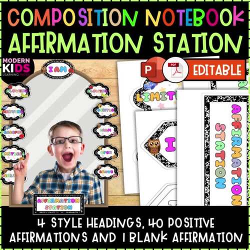 Editable Affirmation Station Composition Notebook Decor | Classroom ...