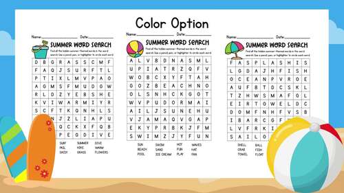 Summer Word Search Puzzles | End of the Year Worksheet Activity | Fast ...