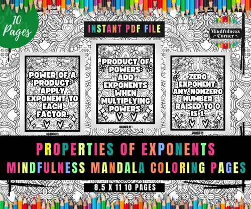 Properties Of Exponents Activities Coloring Pages, Printable Sheets, No ...