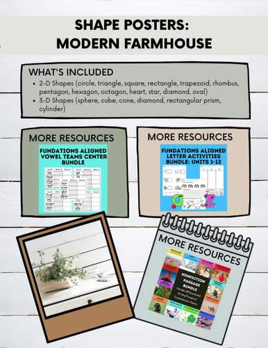 Modern Farmhouse Themed Shape Posters (2-D & 3-D Shapes) by Ms Beh in K