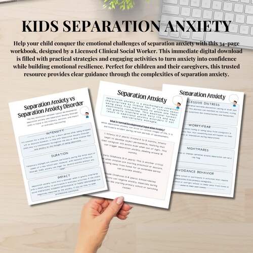 Kids Separation Anxiety Therapy Worksheets for Parents, therapists ...