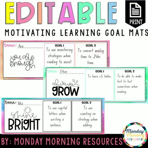 Editable Student Learning Goal Desk Mats Motivational Theme | TPT