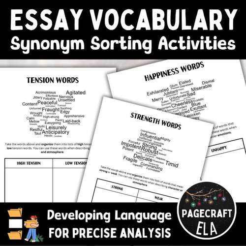 Mood, Atmosphere & Character Vocabulary Sorting Activities for 9th-12th ...