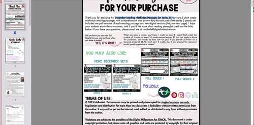 December Reading Passages Series 3 Set of 5, w/ Comprehension, DIGITAL ...