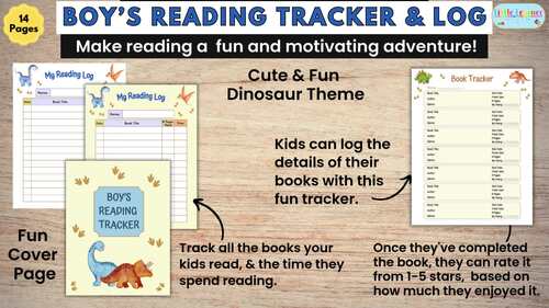 Reading Tracker for Boys, Kid's Reading Log, Reading Goals Chart, Book Log