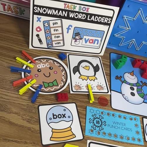 December Morning Bins Task Boxes or Literacy Centers, Winter Morning Bins