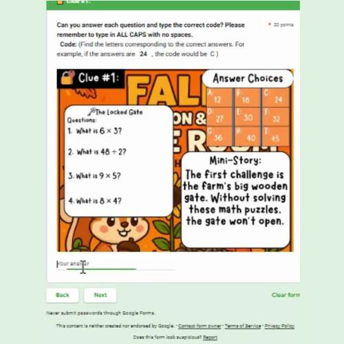 4th Grade Math Escape Room |Multiplication & Division Fall Harvest Game ...