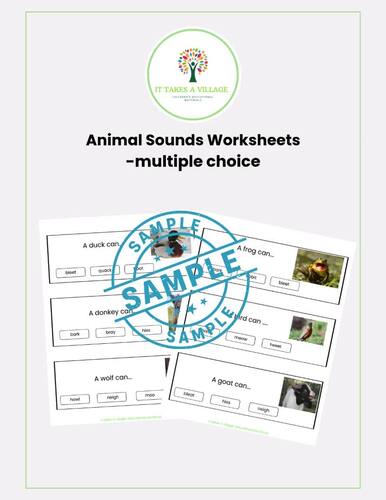 Animal sounds worksheets-multiple choice | TPT