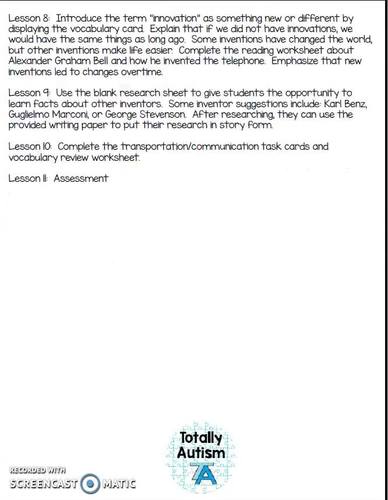 Communication & Transportation- "Then and Now" Unit (Special Education)