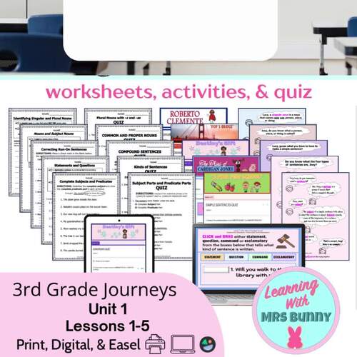 Grammar Worksheets & Digital BUNDLE 3rd Grade Journeys UNIT 1 Lessons 1-5