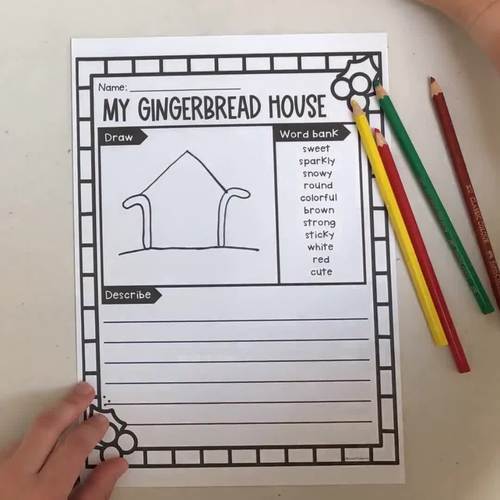 Gingerbread House Description Writing Worksheets | Gingerbread House ...