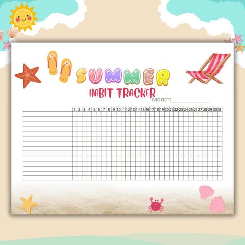 Summer Habit Tracker | Daily Routine Schedule | Goal Tracker | Summer ...