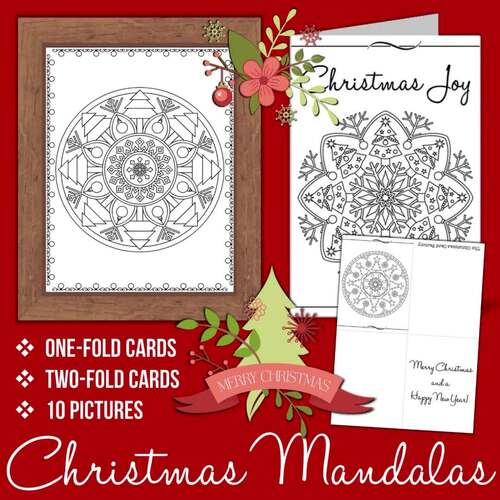 Christmas Mandala Coloring Pages and Cards Printables by Teachers Toolkit