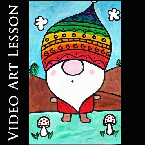 GNOME with a RAINBOW HAT | EASY Directed Drawing & Tempera Painting Project