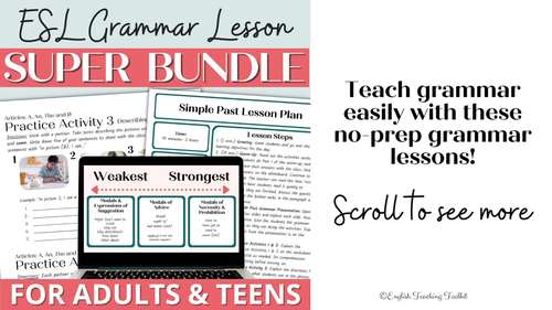 ESL English Grammar Lesson Super Bundle Beginner & Intermediate Adults ...