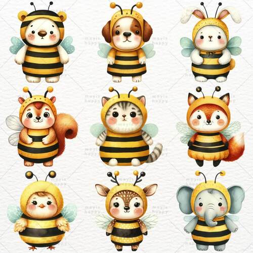 Cute Animals Bee Watercolor Clipart PNG by Adorable Clipart | TPT