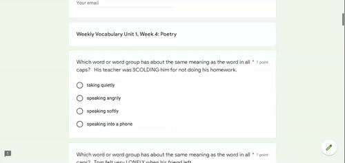 myView 2nd Grade Unit 1 Week 4 Google Forms Quiz Assessment Practice