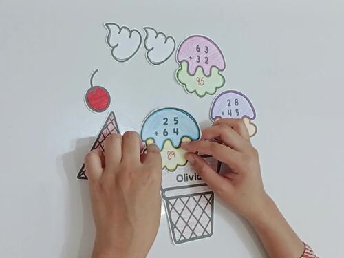 2 Digit Addition and Subtraction Back to School Summer Ice Cream Craft ...