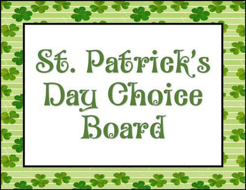 St. Patrick's Day Activities Choice Board by Cindy's Treasures | TpT