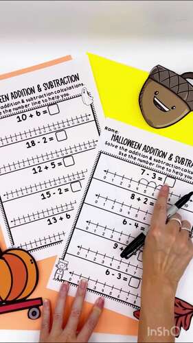 Halloween Math Addition & Subtraction Number Line Worksheets Kindergarten