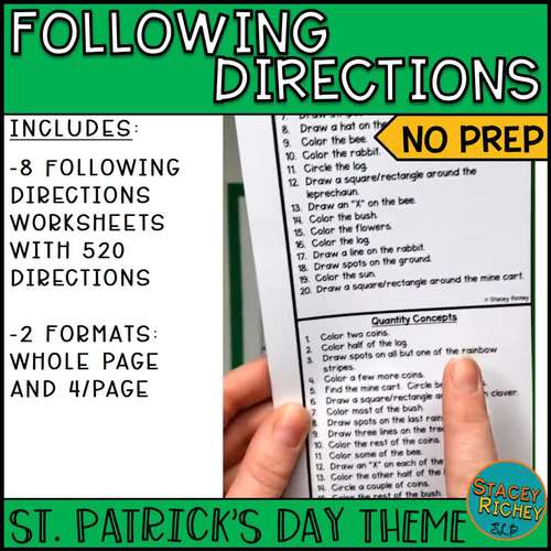 St. Patrick's Day Following Directions Speech Therapy Activity and ...