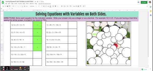 Solving Equations with Variables on Both Sides Digital Self Checking ...
