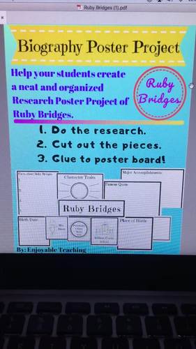 Ruby Bridges Biography Research Poster Writing Kit by Enjoyable Teaching