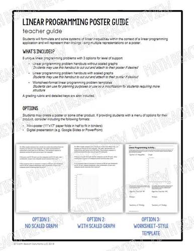 Linear Programming Poster Activity Guide by Math Beach Solutions