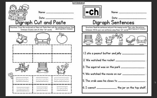Ch Ending Digraph Worksheets + Activities PreK, TK, Kindergarten, First