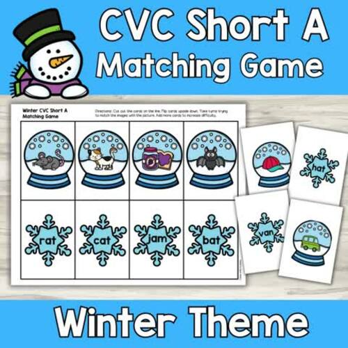 Winter Theme Short A Matching Game Kinder 1st 2nd grade phonics Center