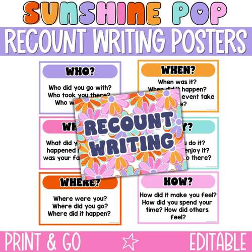 Recount Writing Poster Prompts, English Posters, Retro Groovy Classroom ...