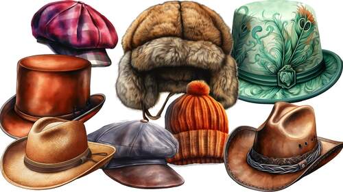 Watercolor Hats Clipart Set of 20 Files by ArtisticTimberStudio | TPT