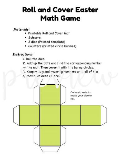 Easter Roll and Cover Math Game | Printable Math Centers Activity 1st Grade