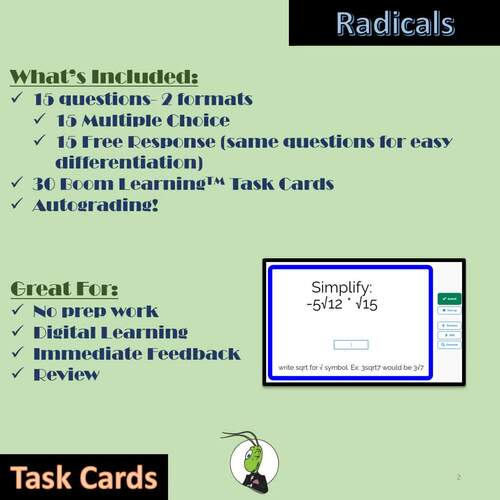 Radical Operations and Solving Test Boom Digital Task Cards | TPT