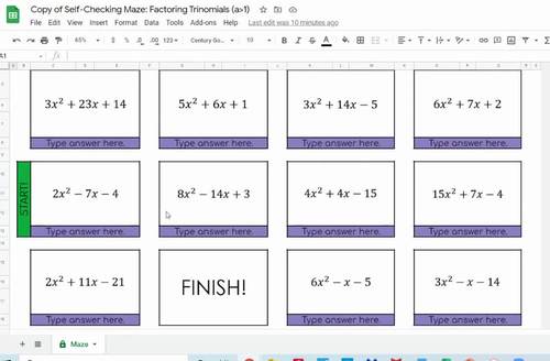 Factoring Trinomials (a>1) Digital Activity Self-Checking Maze | TPT
