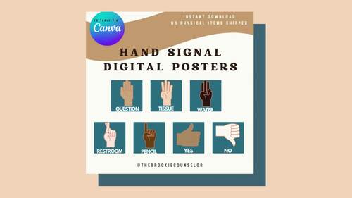 Inclusive Classroom Hand Signals Digital Poster, Editable in Canva