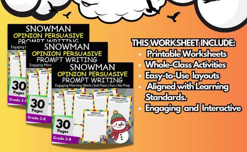 Snowman Opinion & Prompt Writing Activities Morning Work 4th,5th,6th ...