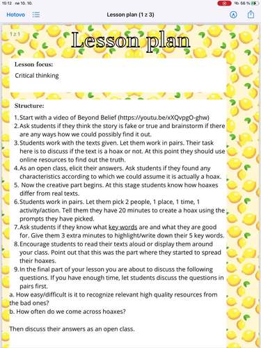 Critical thinking | Hoax vs Real news | Lesson plan ESL by DominikaR