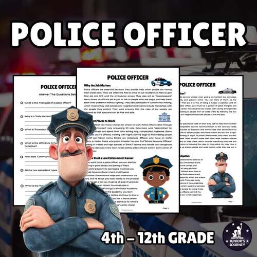 Police Officer Reading Comprehension | Career Exploration Worksheet