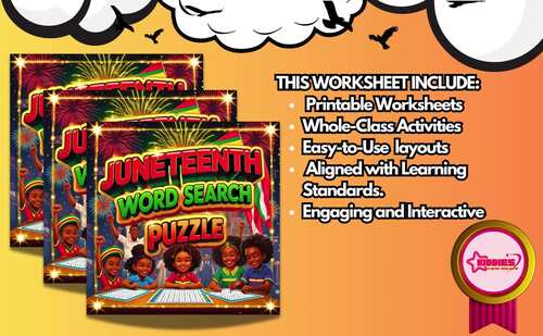 June Juneteenth Word Search Puzzle Worksheet 2nd,3rd,4th,5th,6th,7th,8th Gr
