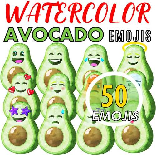 Avocado Watercolor Emojis Avocado Watercolor Faces Avocado Watercolor ...