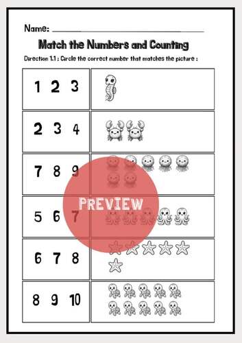 Sea Animal Match the Numbers and Counting by 2brotherscreate | TPT