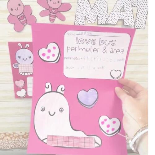 Valentines Day Math Craft Area and Perimeter February Bulletin Board